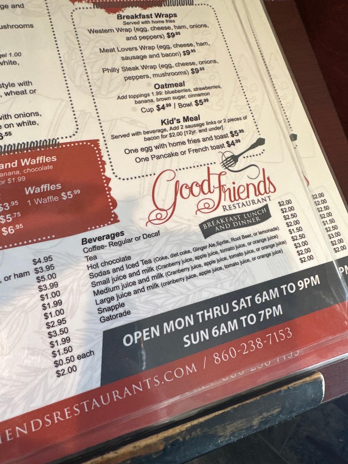 Menu at Good Friends Restaurant, New Hartford