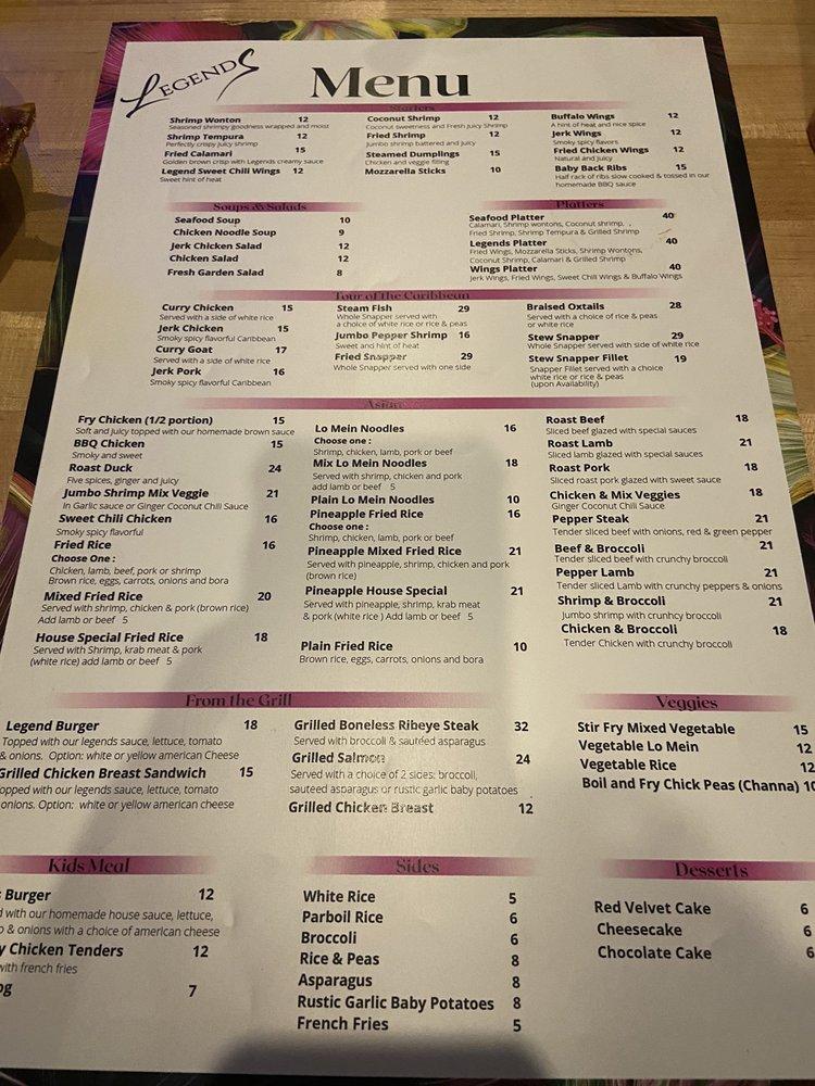 Menu at Legends Resto & Lounge restaurant, Orlando