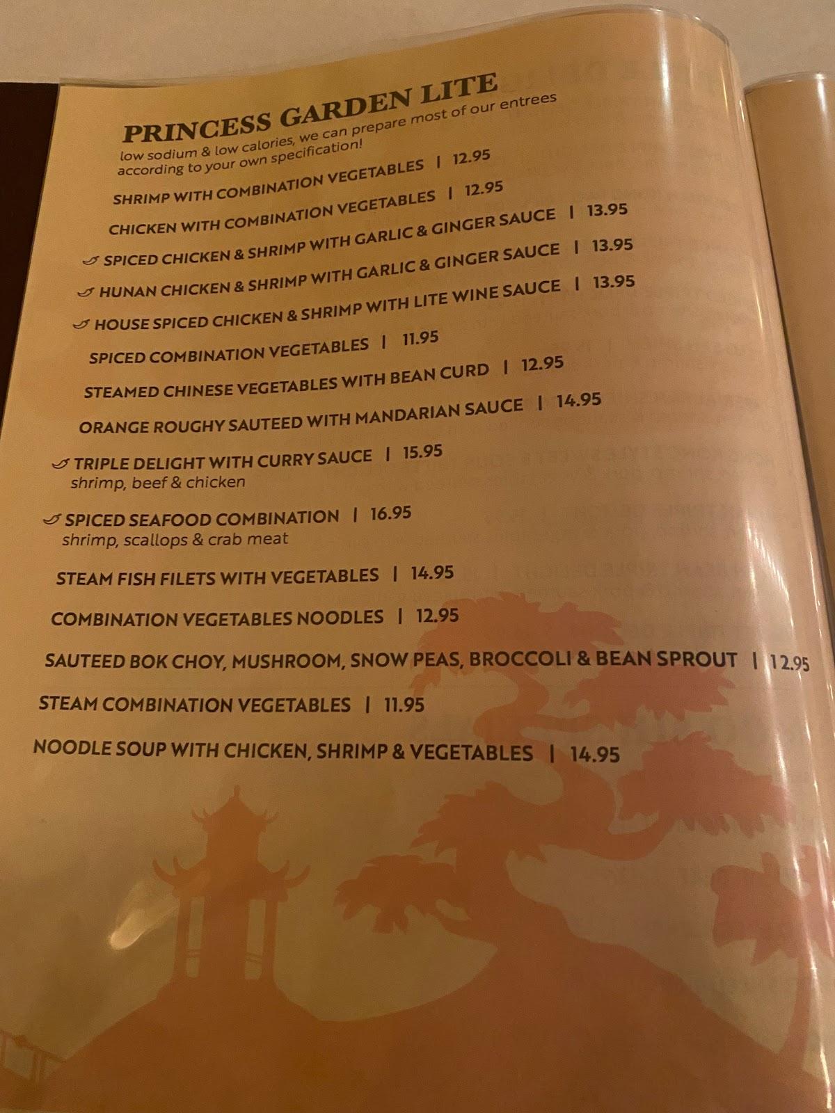 Menu at Princess Garden restaurant, Kansas City