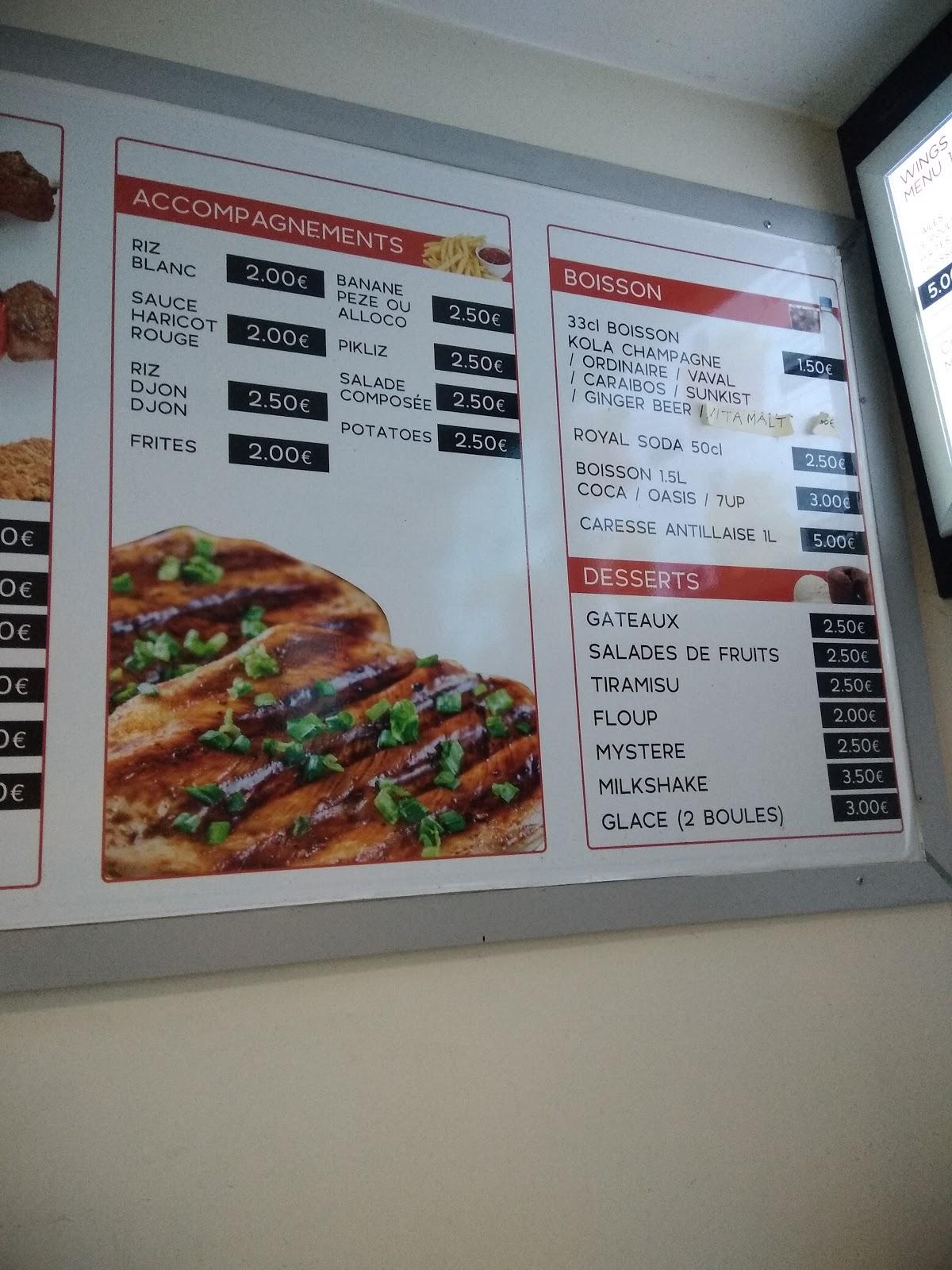 Menu at RFC restaurant, Sarcelles