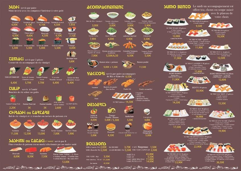 Menu at SUMO Suhi restaurant, Martigues