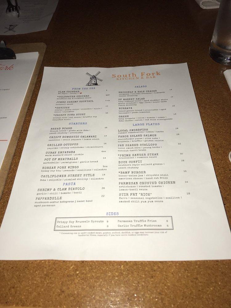 Menu at South Fork Kitchen & Bar, Stuart