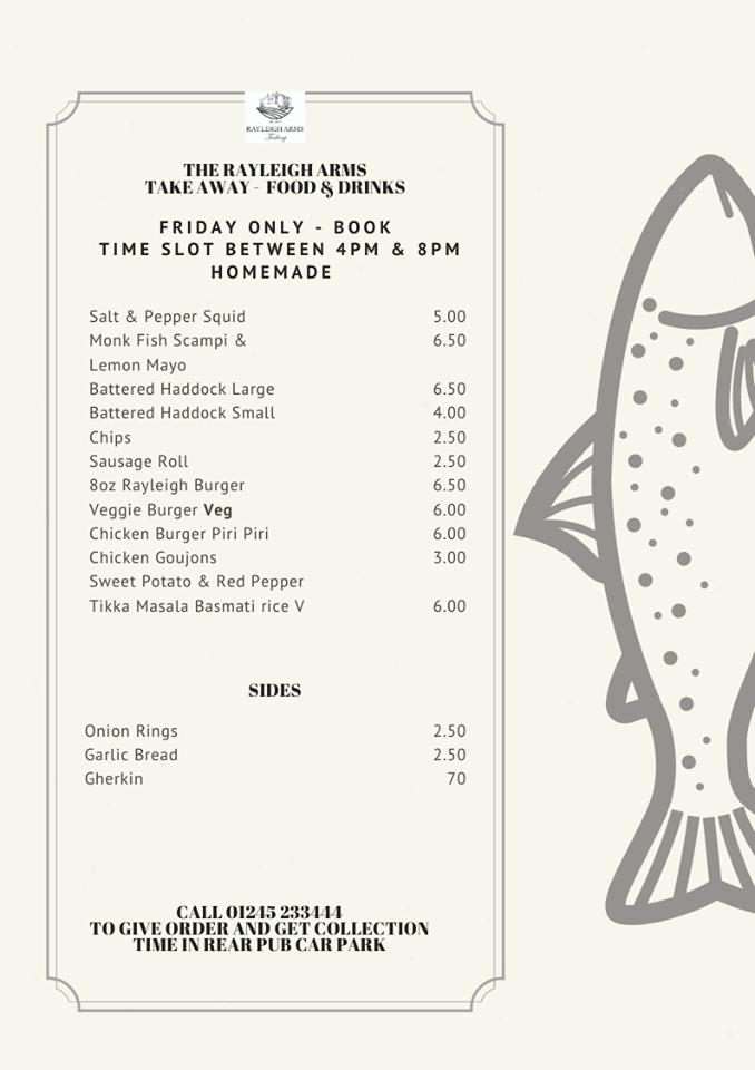 Menu at The Rayleigh Arms pub & bar, Terling
