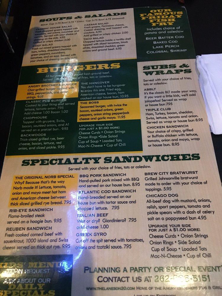 Menu at Angry Brothers Pub, Mount Pleasant
