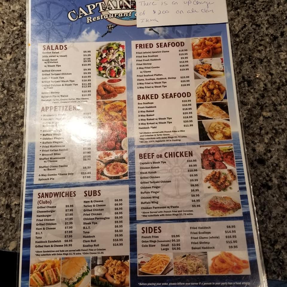 Menu at Captain John's restaurant, Lowell, 333 Westford St