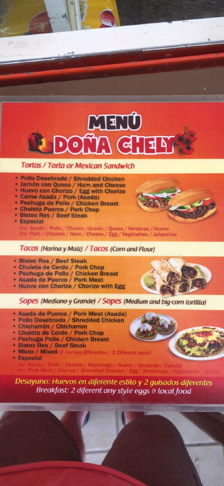 Menu at Doña Chely restaurant, Mexico