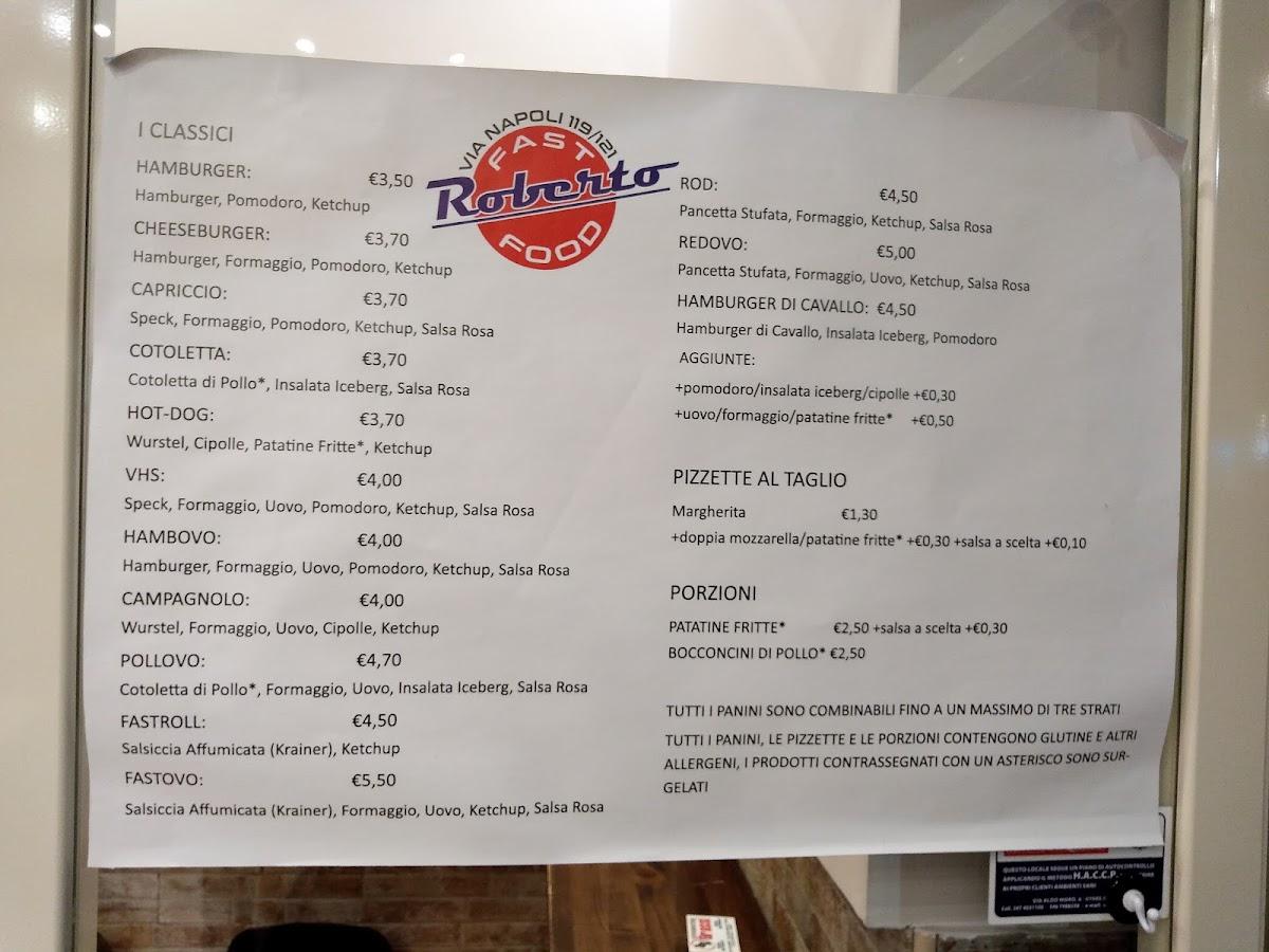 Menu at Fast Food Da Roberto, Sassari