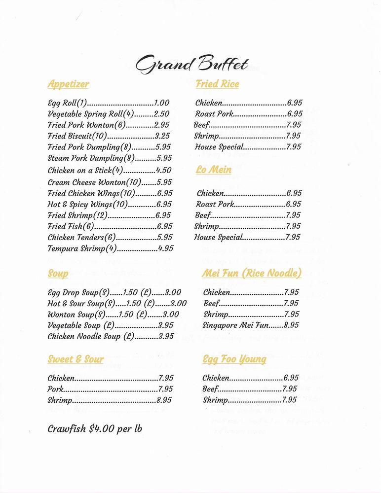 Menu at Grand Buffet restaurant, Bay City