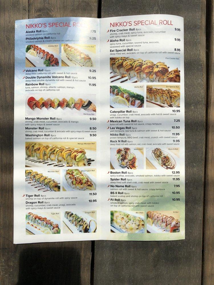 Menu au Nikko Sushi restaurant, Abbotsford