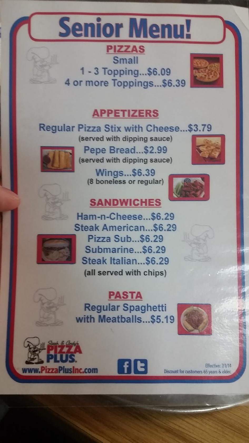 Menu at Pizza Plus pizzeria, Rich Creek