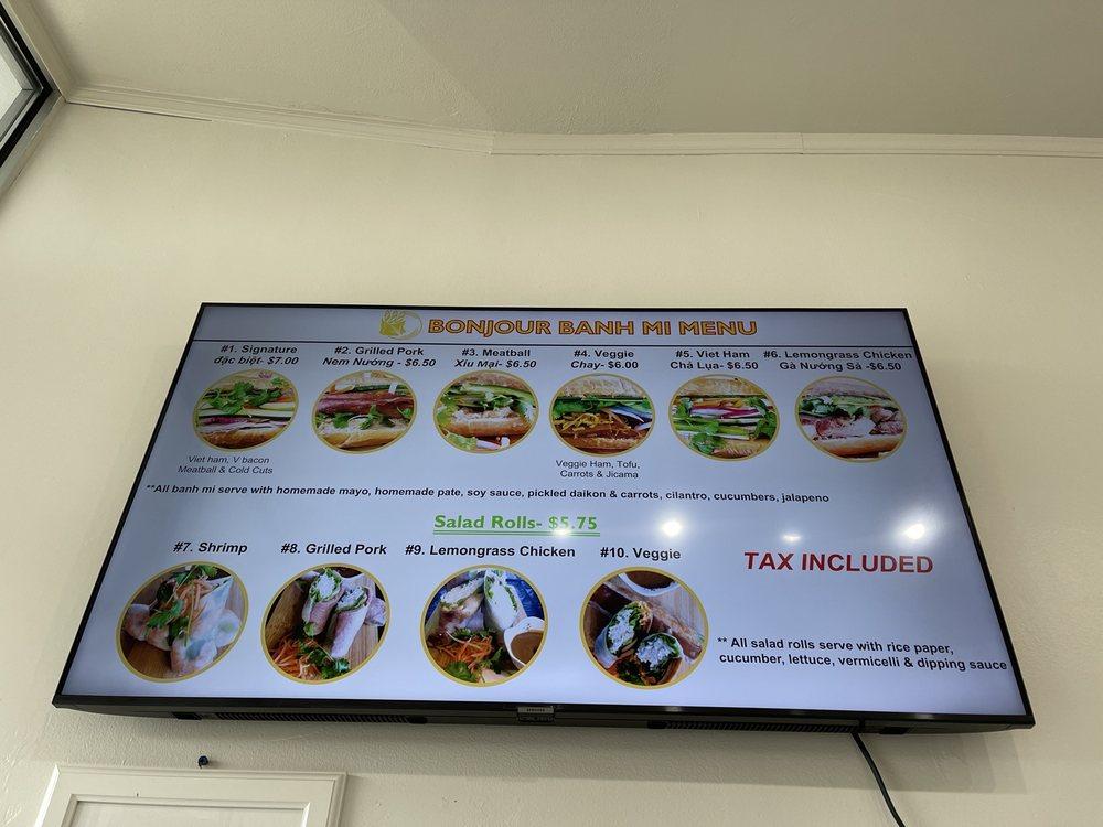 Menu at Bonjour Banh Mi restaurant, Vancouver