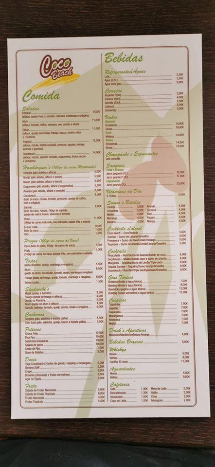 Menu em Coco Beach pub & Bar, Almada