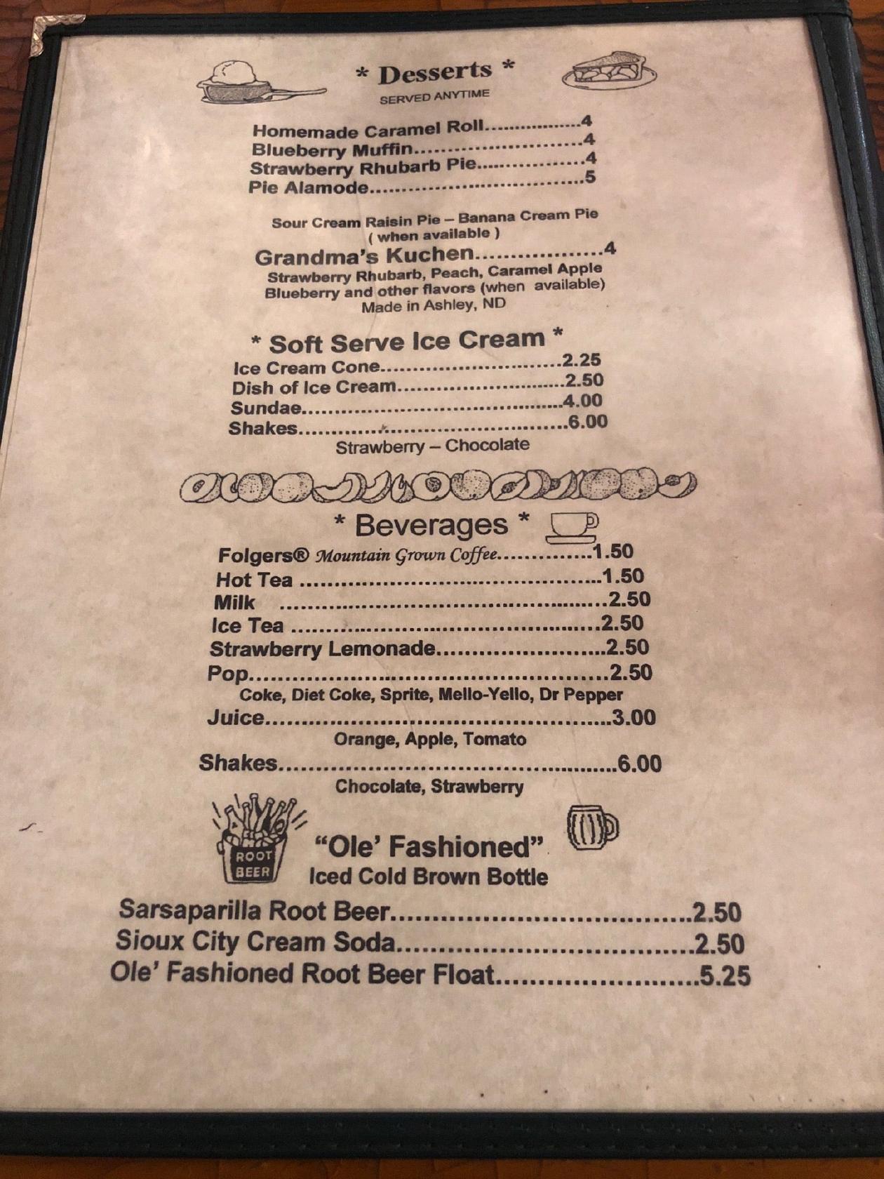 Menu at Cowboy Cafe, Medora