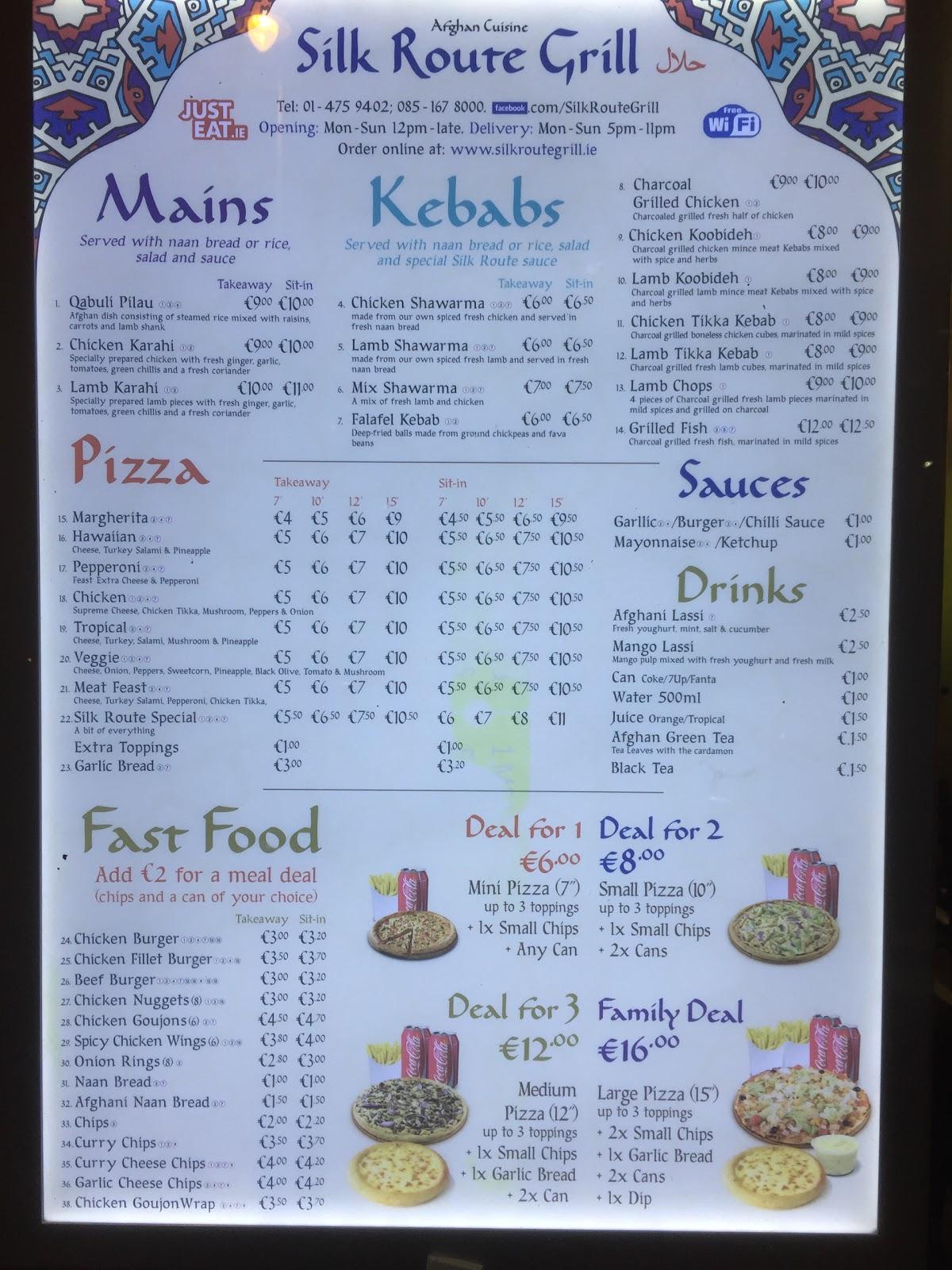 Menu at D'Grill restaurant, Dublin, 40 Aungier St