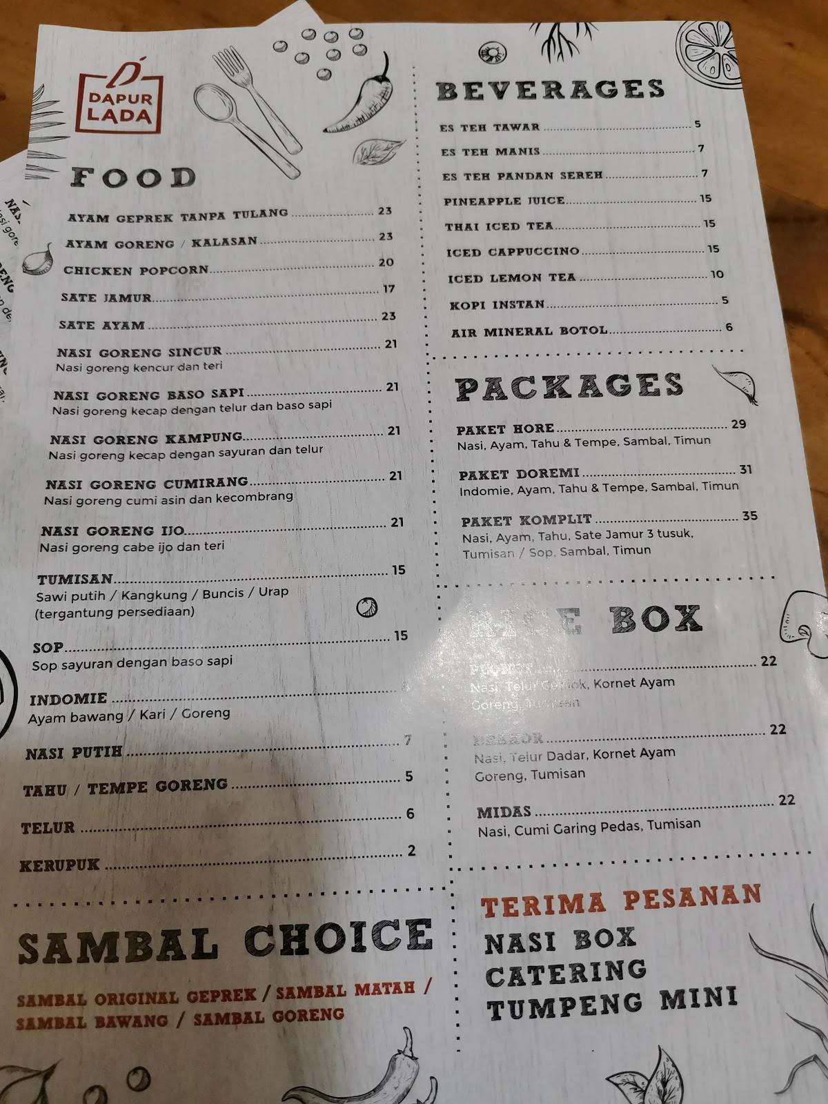 Menu at Dapur Lada Lippo Cikarang restaurant, Bekasi Regency