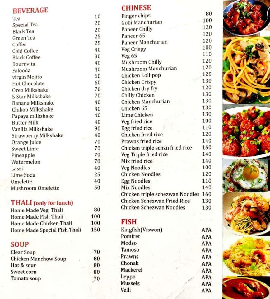 Menu at Food Point, Pilerne