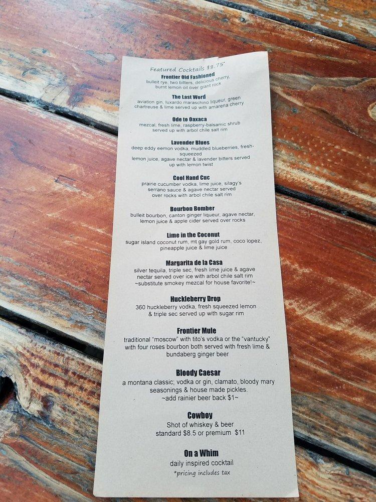 Menu at Frontier Public House, Vancouver