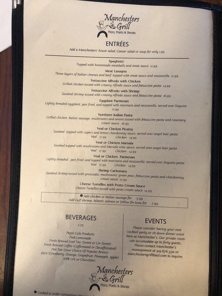 Menu at Manchester's Grill pub & bar, Raleigh, Leesville Rd # 153