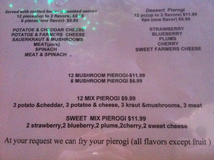 Menu at Pierogi Grill restaurant, Clearwater