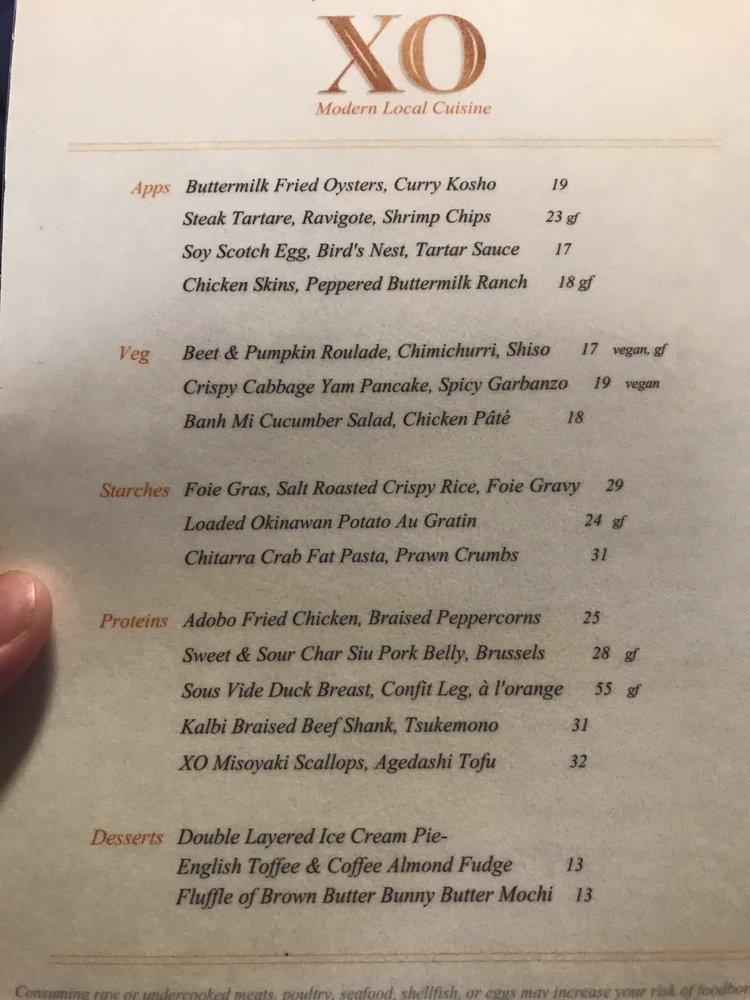 Menu at Restaurant XO, Honolulu