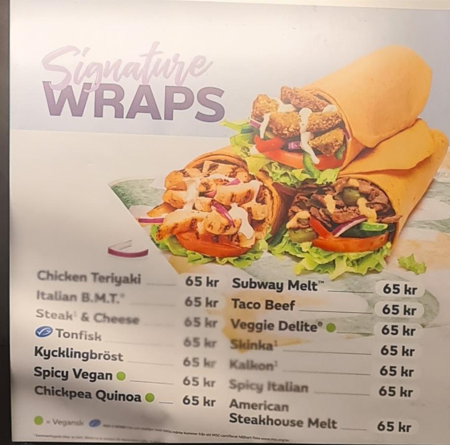 Menu at Subway restaurant, Gustavsberg