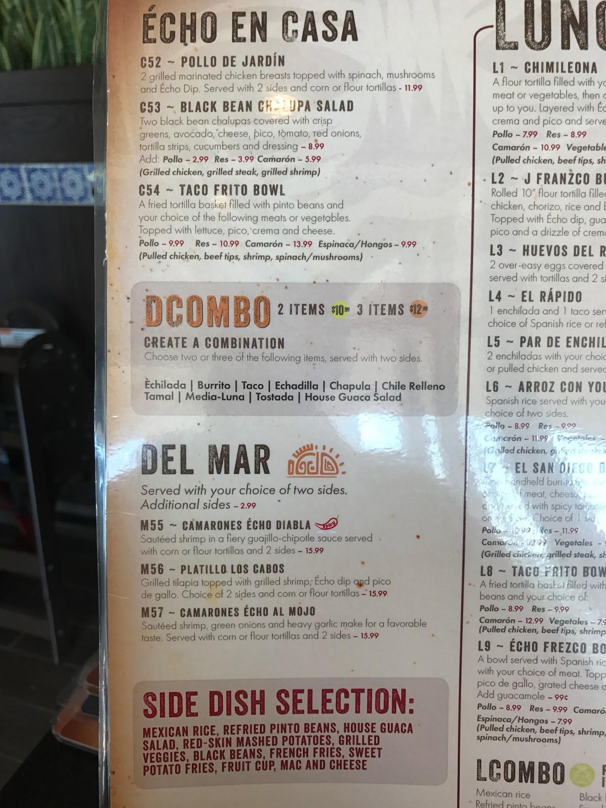 Menu at Echo Frezco Cocina Mexicana restaurant, Shrewsbury