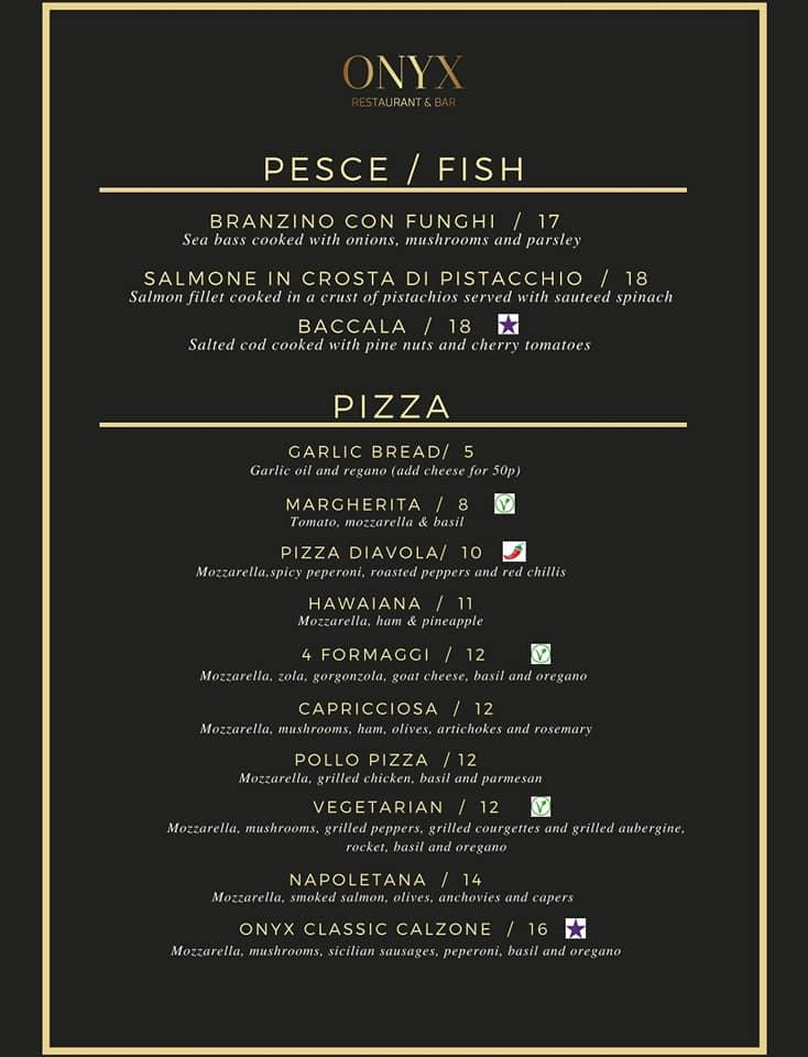 Menu at ONYX Restaurant & Bar, Hornchurch