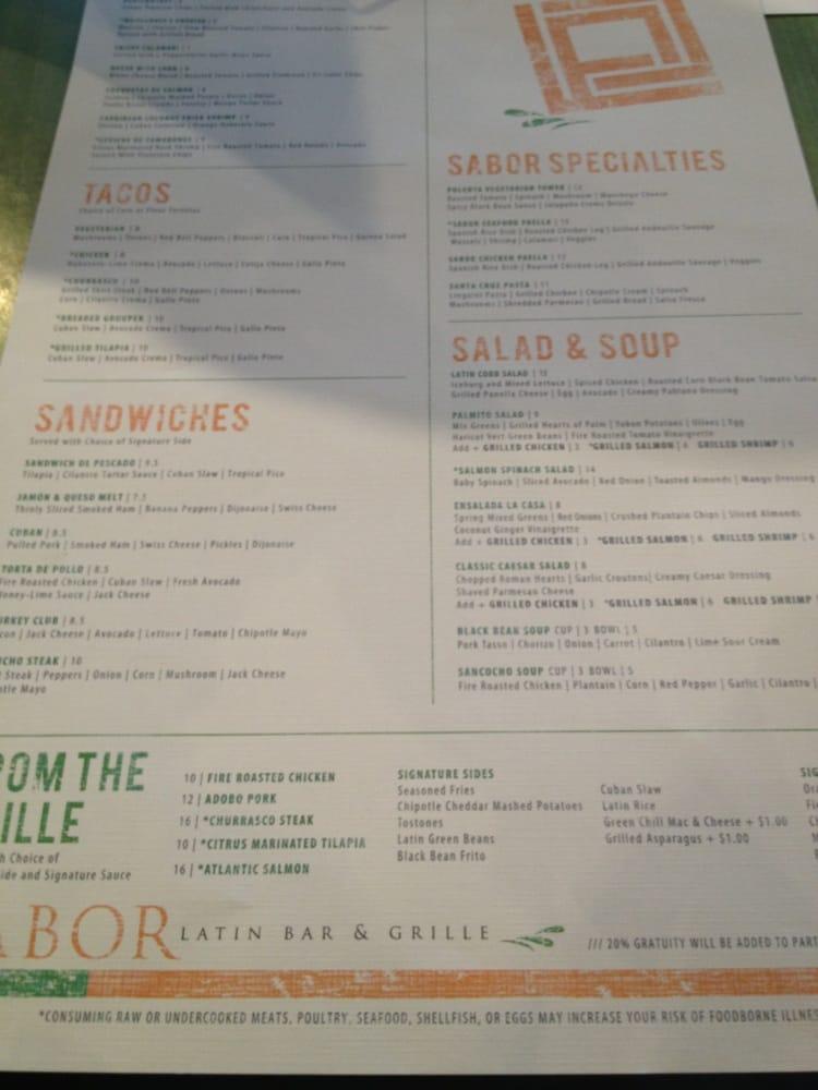 Menu at Sabor Latin Bar & Grille, Wichita, 309 N Mead St