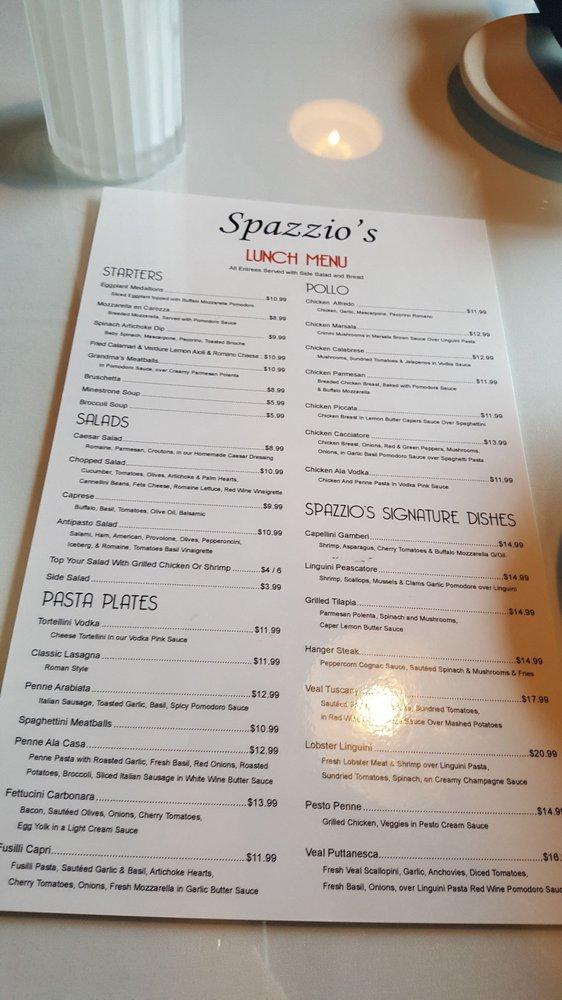 Menu at Spazzio's Italian Cantina pub & bar, Arlington