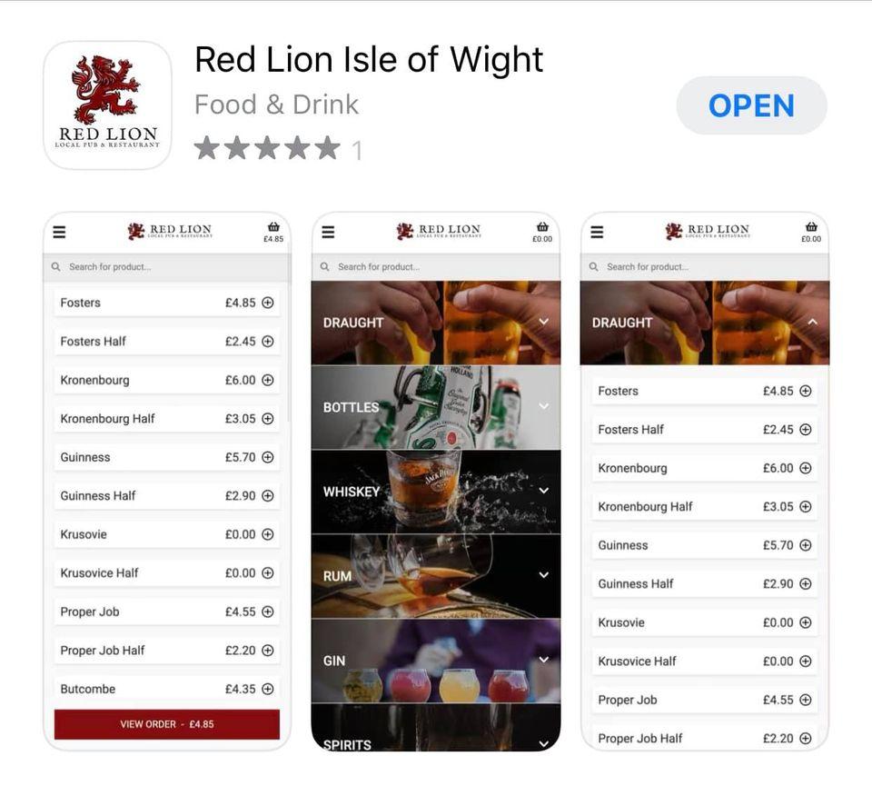 Menu at The Red Lion pub & bar, Freshwater