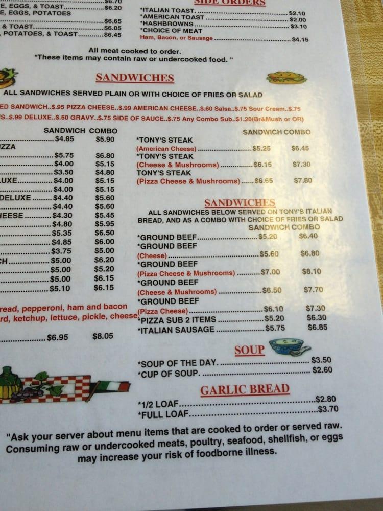 Menu at Tony's Original Restaurants, Saginaw, Gratiot Ave