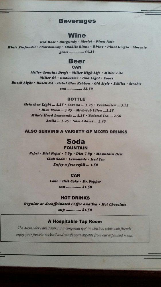 Menu at Alexander Park Tavern pub & bar, Princeton