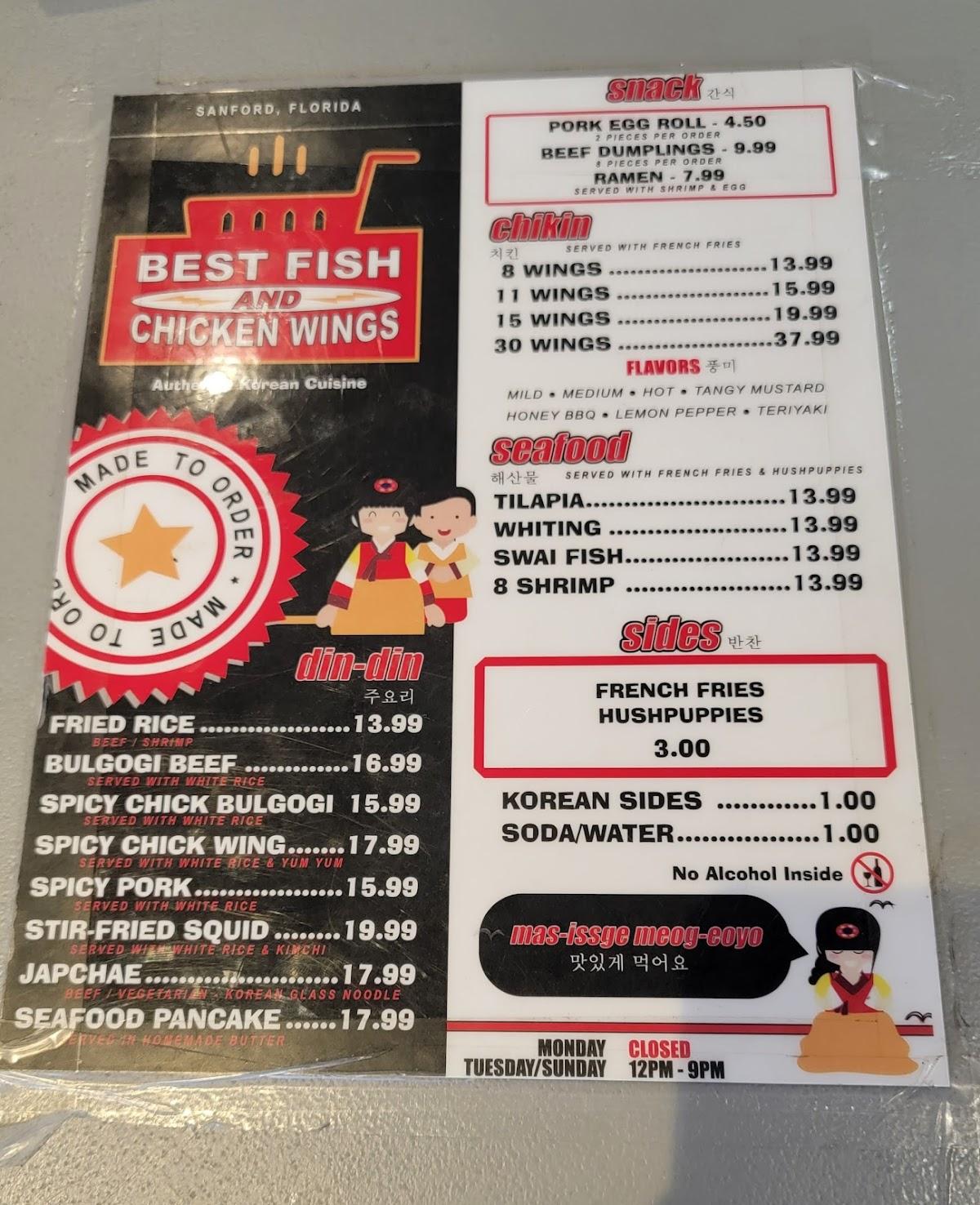 Menu at Best Fish and Chicken Wings restaurant, Sanford