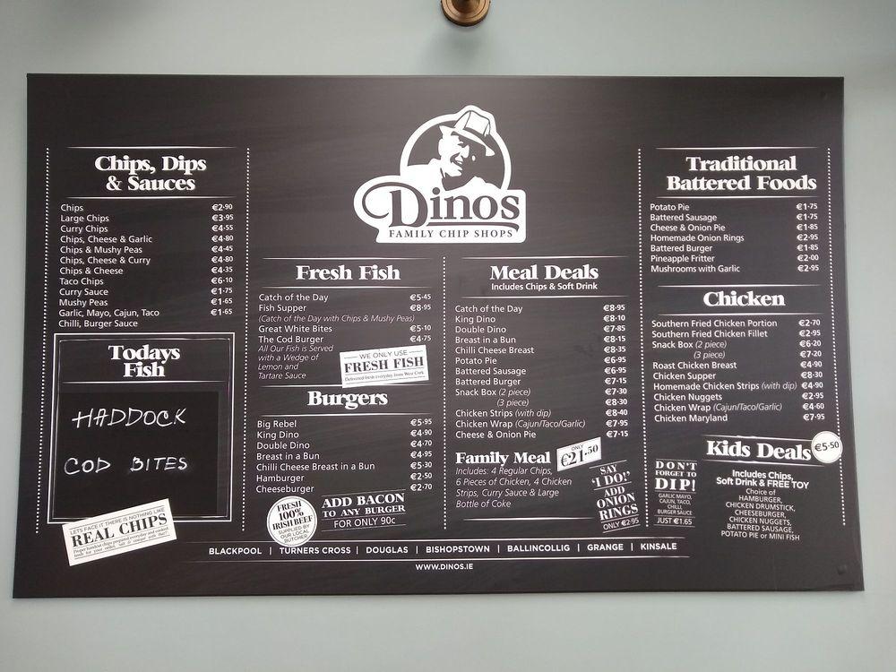 Menu at Dinos restaurant, Kinsale
