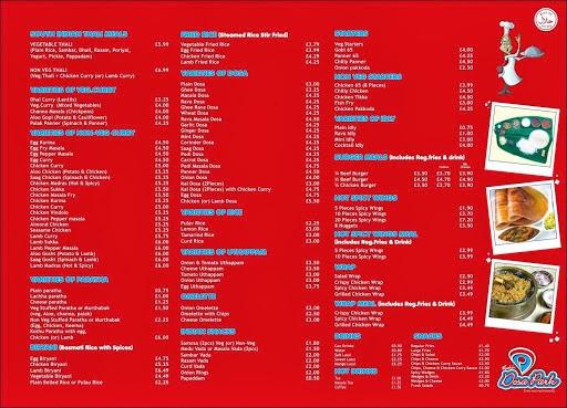 Menu at Dosa Park restaurant, Oxford