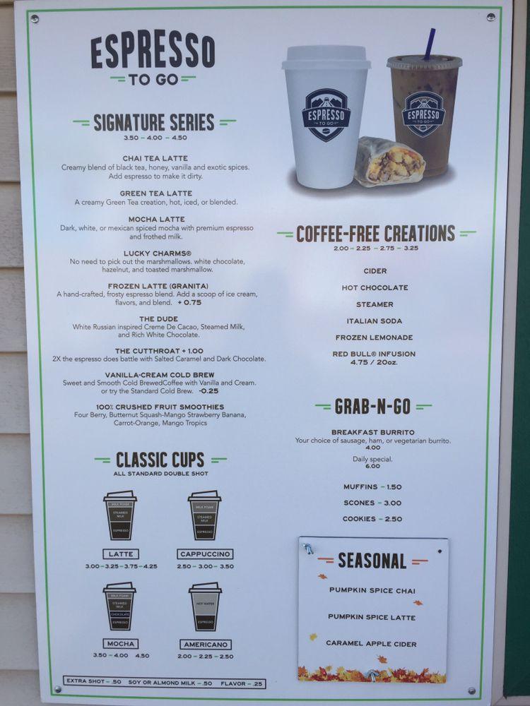 Menu at Espresso to Go - Four Corners, Four Corners