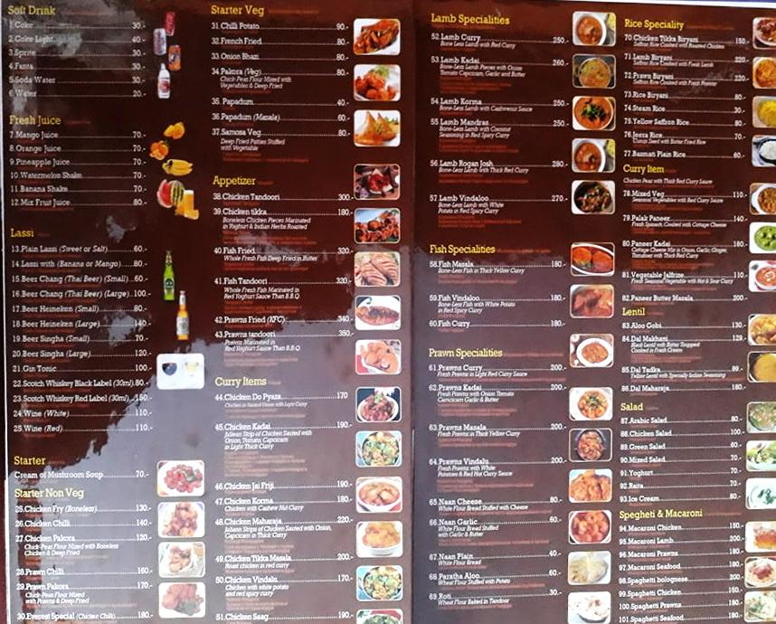 Menu at Everest Restaurant, Wichit, 94 Taina Rd