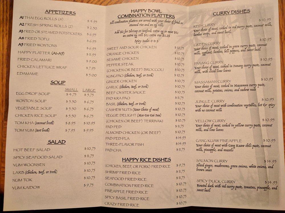 Menu at Happy Bowl restaurant, Fort Worth, White Settlement Rd