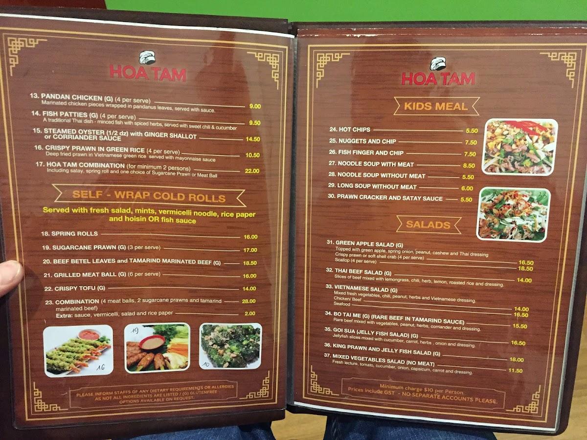 Menu at Hoa Tam restaurant, Gilles Plains