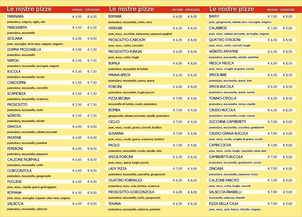 Menu da Lady Pizza pizzeria, Cava Manara