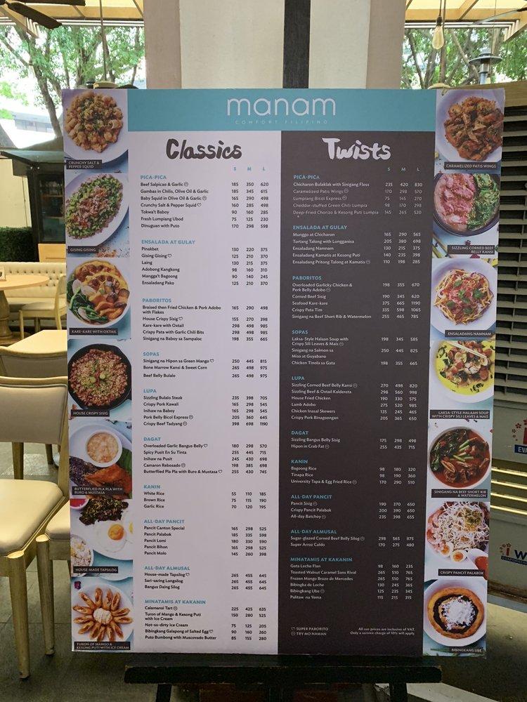 Menu at Manam Greenbelt restaurant, Makati, G/F Greenbelt 2