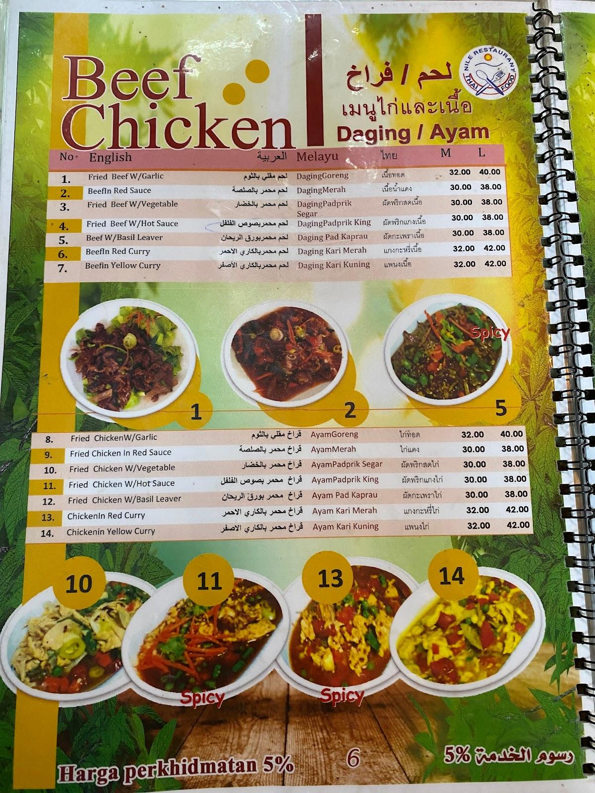 Menu at Nile Restaurant, Cairo