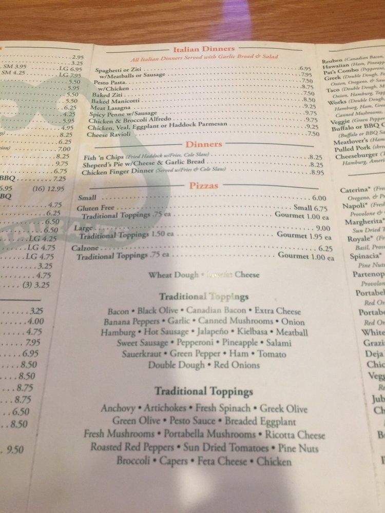 Menu at Pat's Pizza pizzeria, Windham