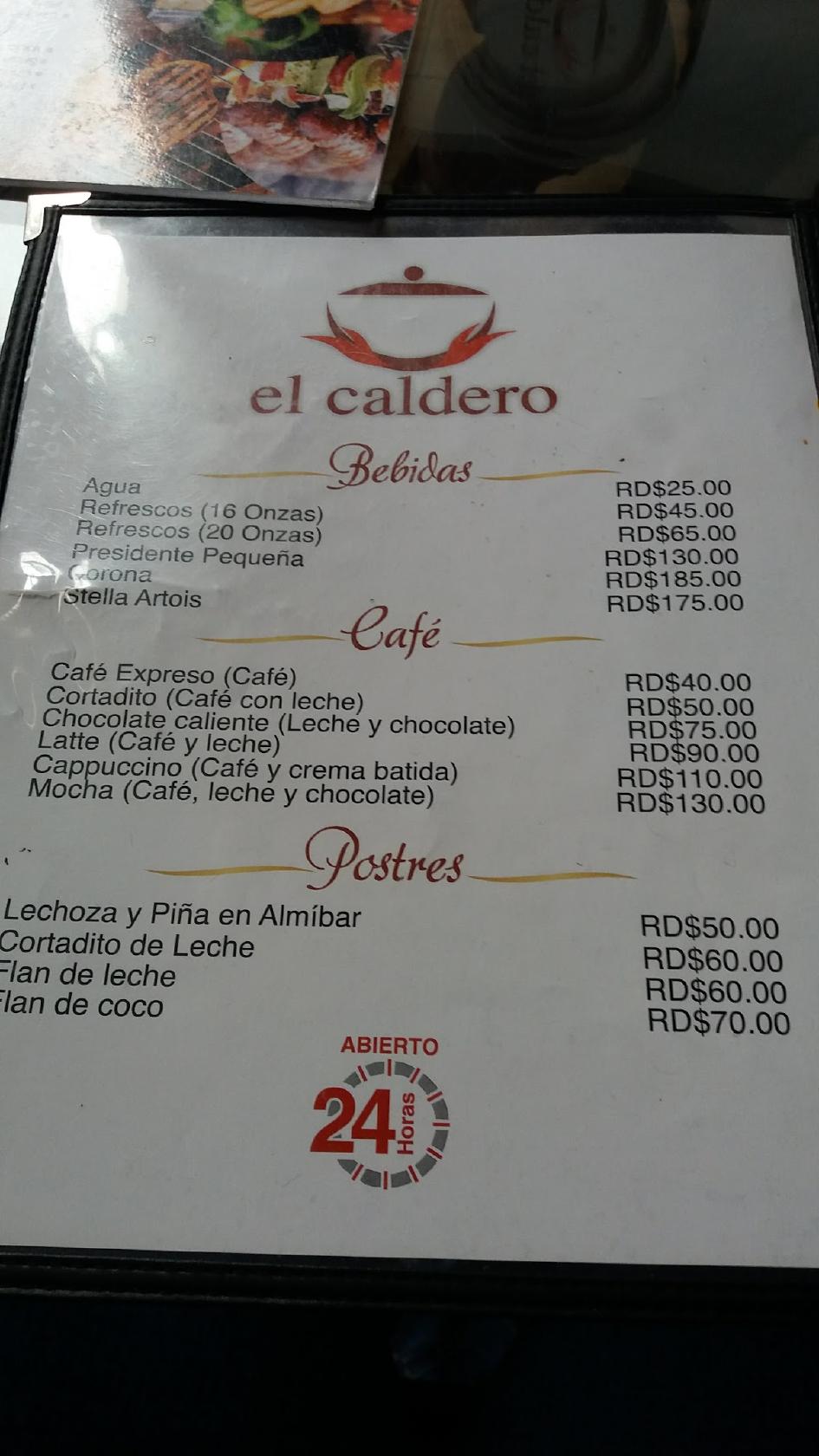 Carta de Restaurant El Caldero, Santo Domingo, C3V5+8WF
