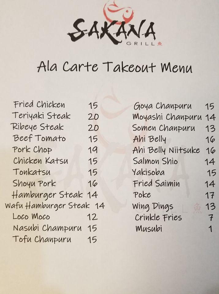 Menu at Sakana Grill pub & bar, Honolulu