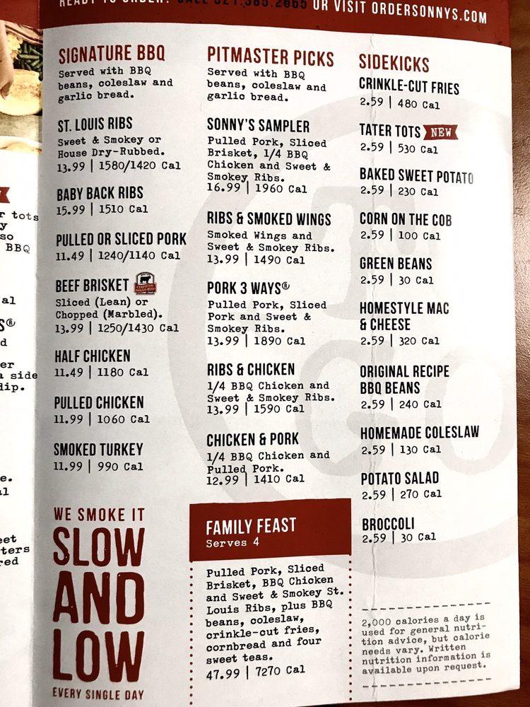 Menu at Sonny's BBQ, Titusville