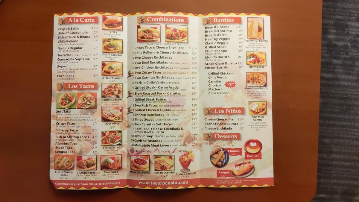 Menu at Taco Roco restaurant, Paso Robles, Theatre Dr # 700