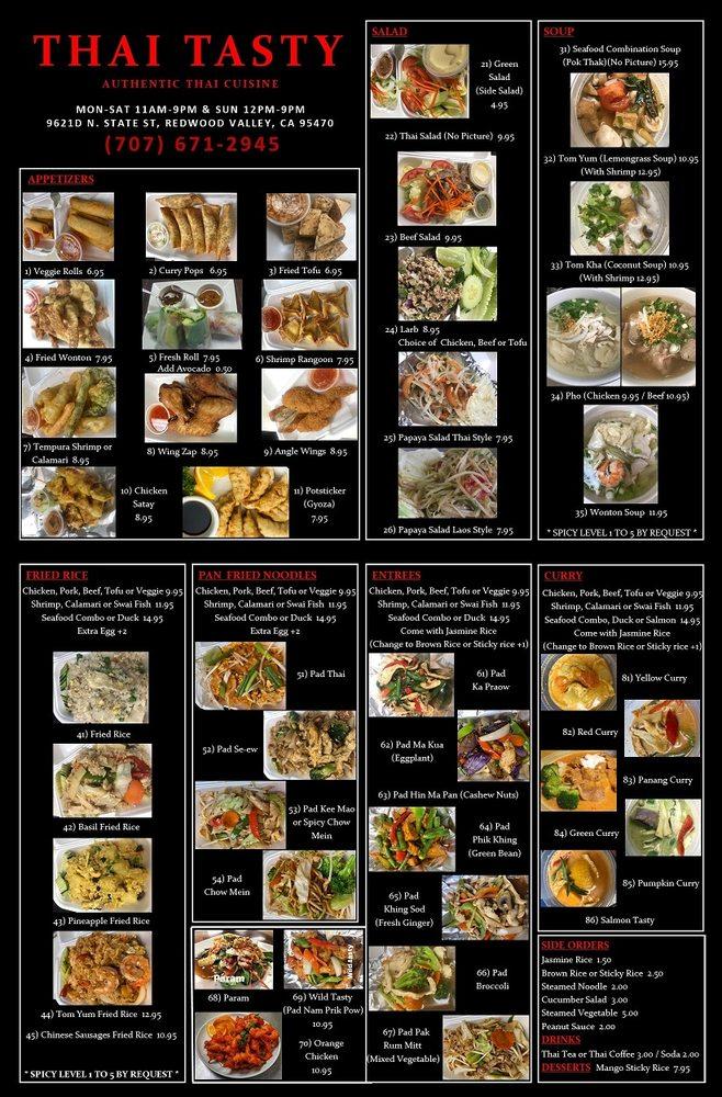 Menu at Thai Tasty restaurant, Redwood Valley