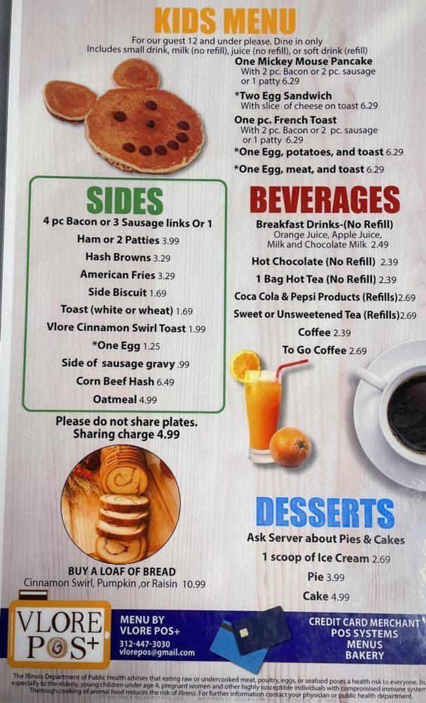 Menu at Vienna Diner restaurant, Vienna