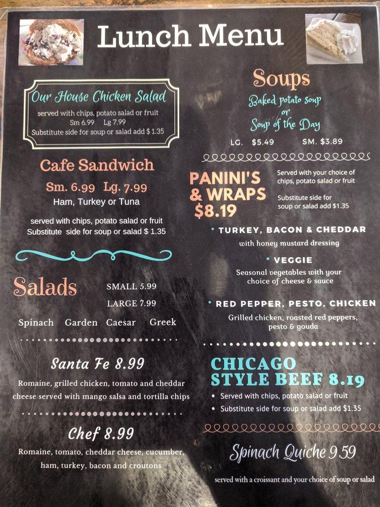 Menu at Café on the Abbey cafe, Columbia